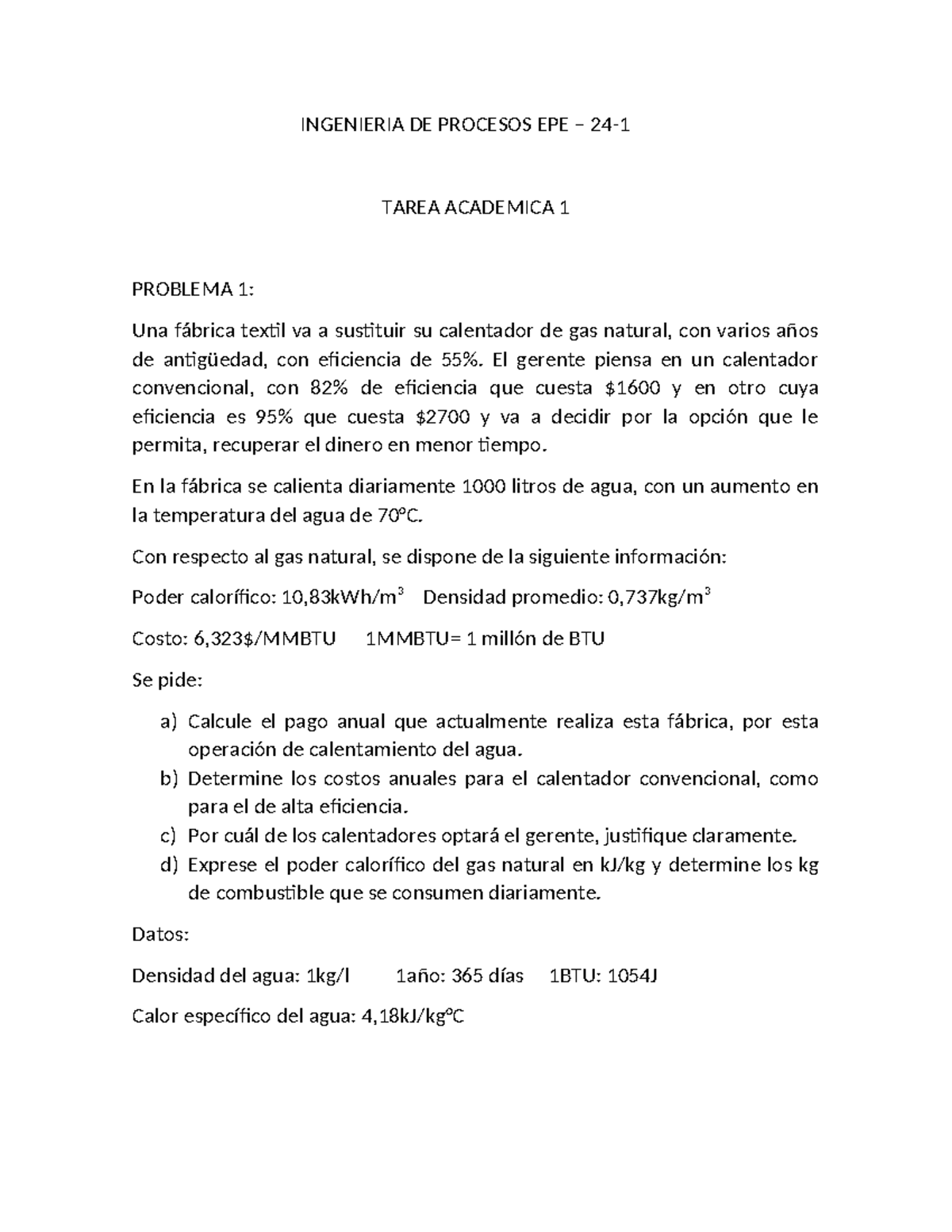 Tarea Academica 1 - INGENIERIA DE PROCESOS EPE – 24- TAREA ACADEMICA 1 ...