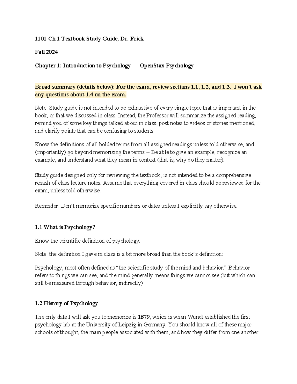 1101 Ch 1 Study Guide Fall 2024 - 1101 Ch 1 Textbook Study Guide, Dr ...