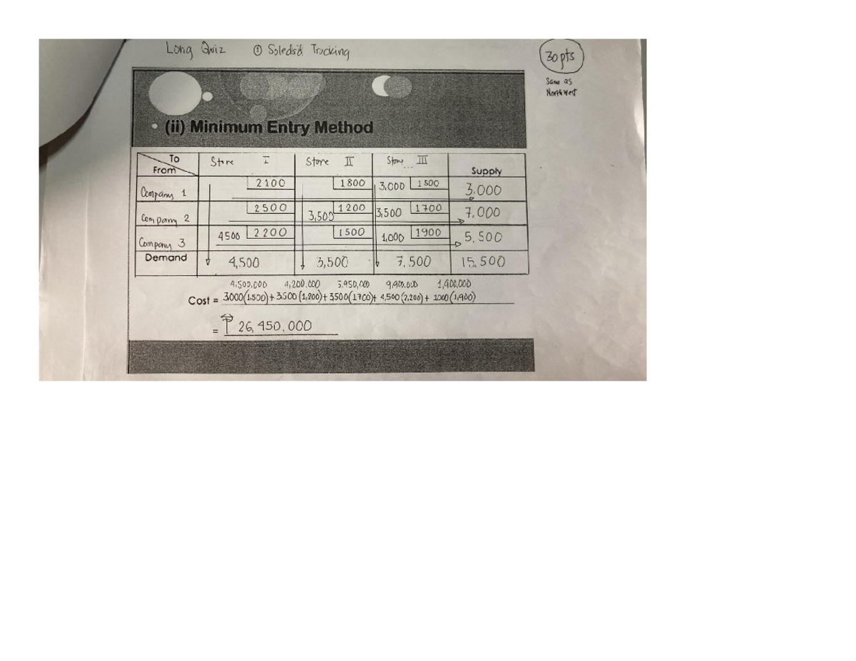 MATH Midterm Answer KEY - Long Griz 1 Soledad Trucking 30 pts ) C Same ...