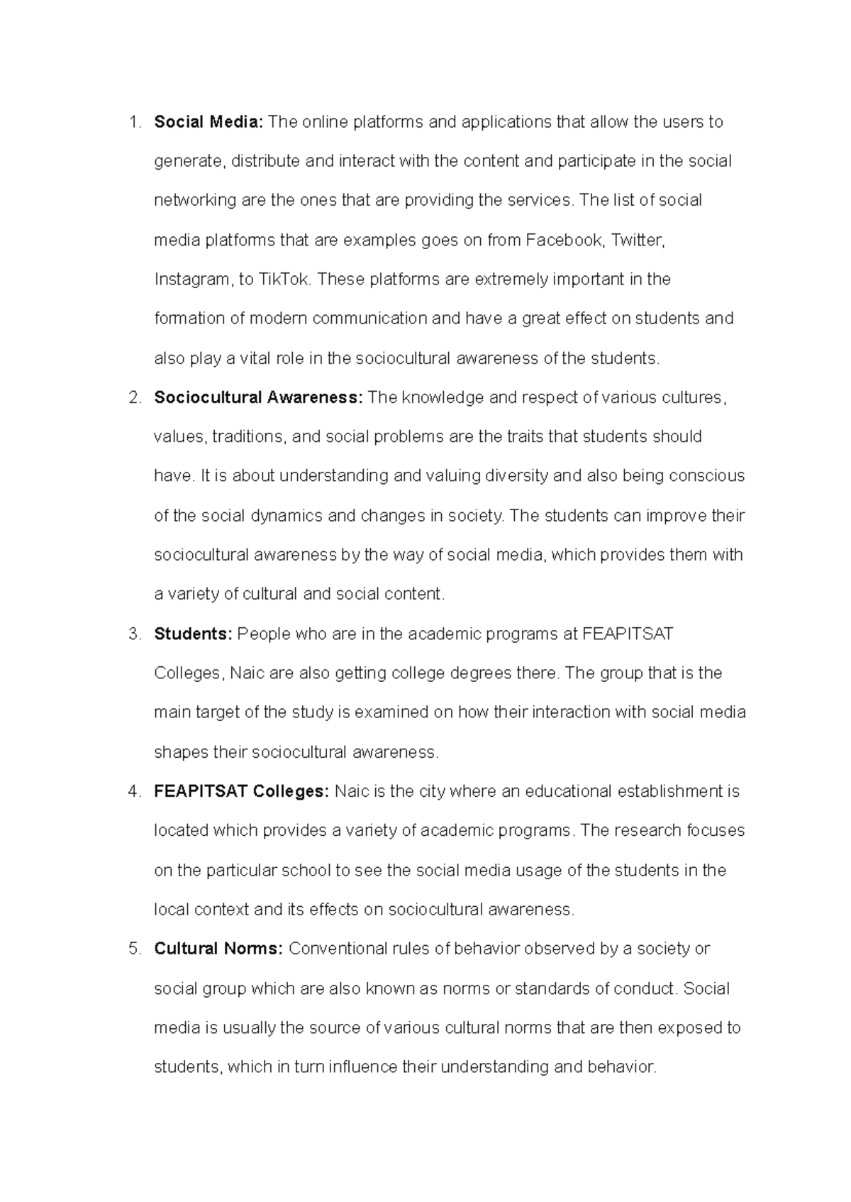 Definition of Terms - For research. - Social Media: The online ...