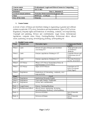DIT 078 - Introduction TO Probability AND Statistics- Course Outline ...