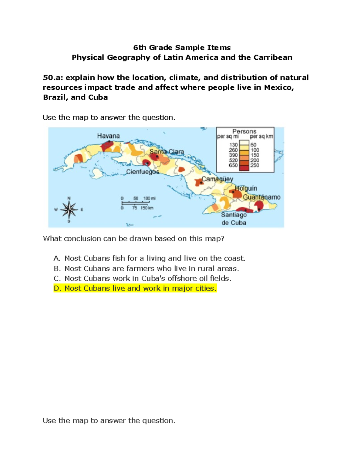50a - Math - 6th Grade Sample Items Physical Geography of Latin America ...
