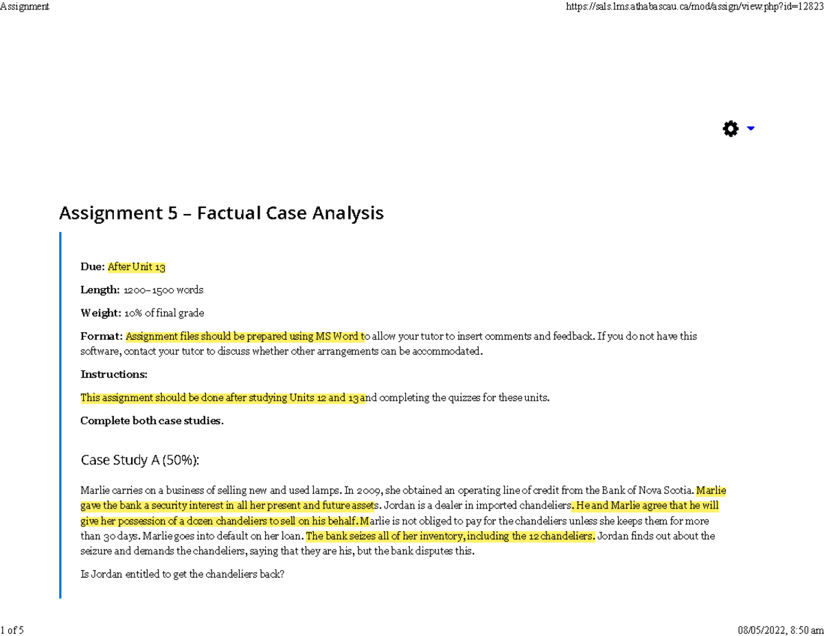 Assignment 5 Case Study - Assignment 5 – Factual Case Analysis Due ...