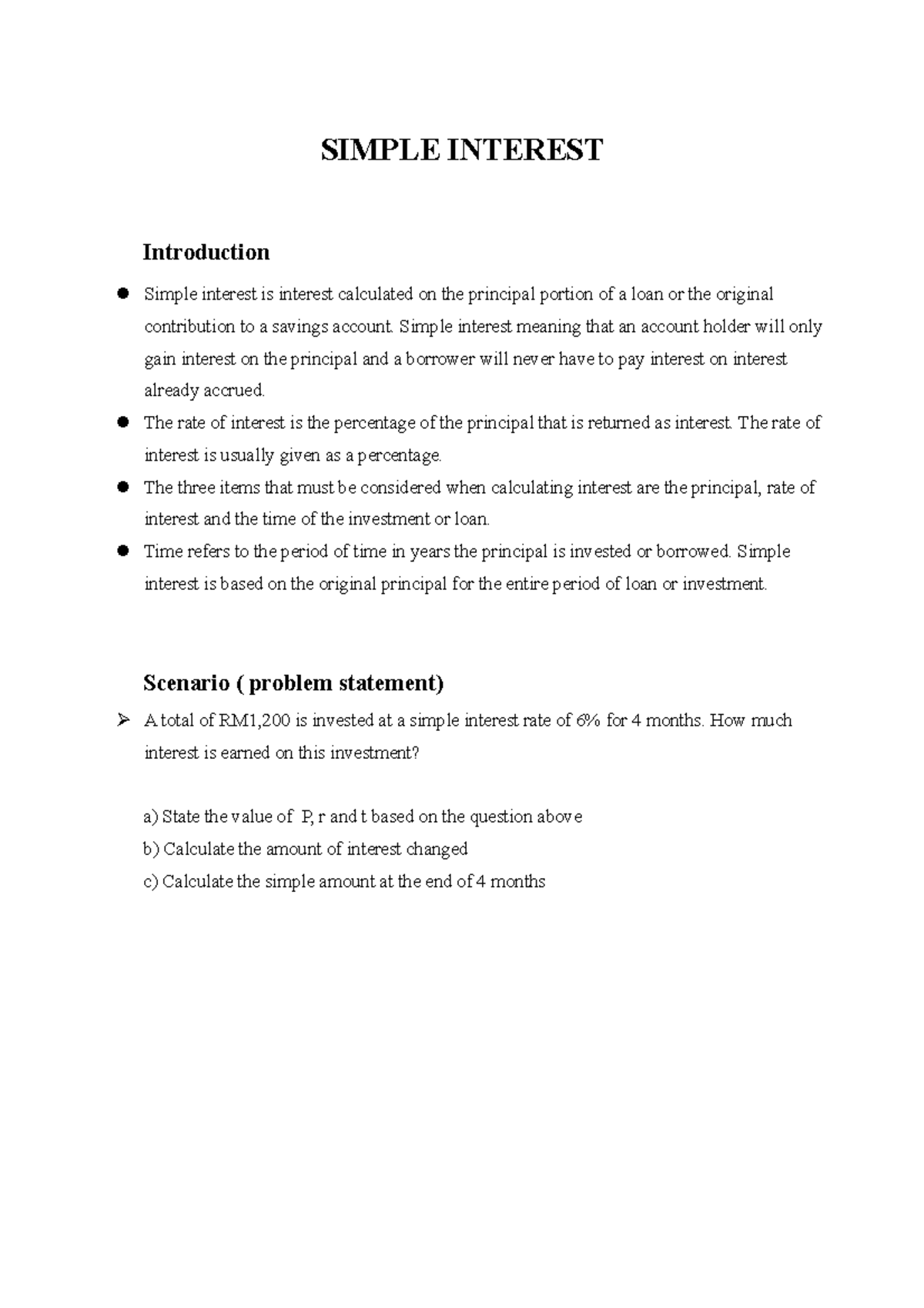 Assignment report maths - SIMPLE INTEREST Introduction Simple interest ...