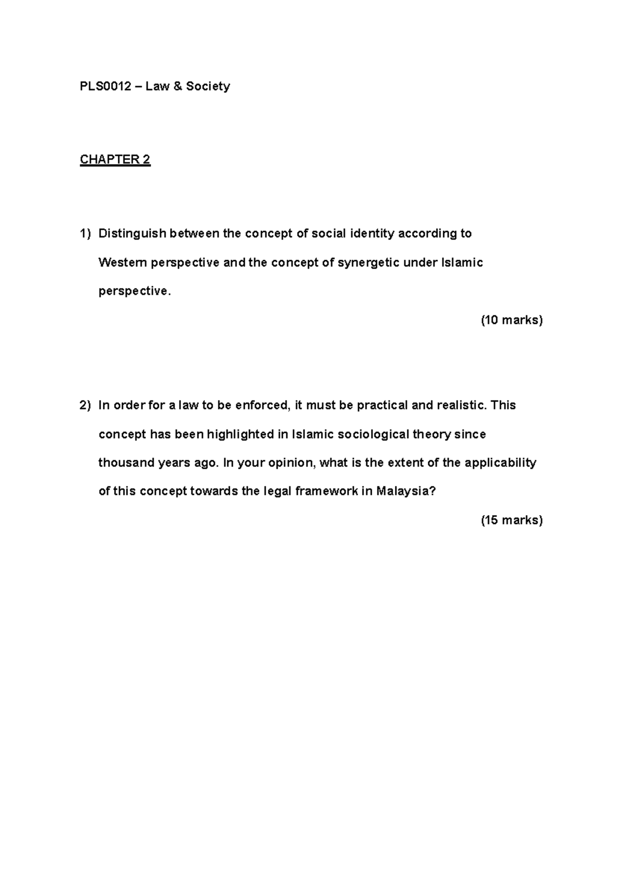 Tutorial 6 Sociology Theory - PLS0012 – Law & Society CHAPTER 2 ...