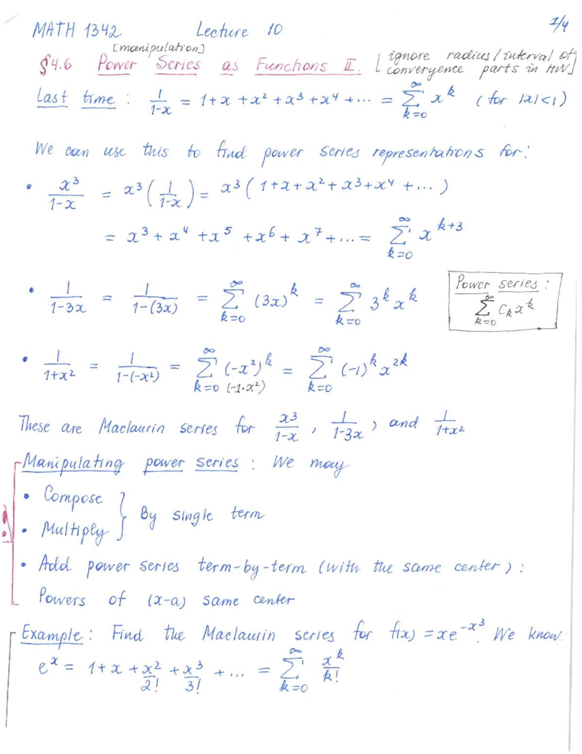 1342 Lecture 10 Power Series as Functions II - MATH 1342 - Studocu
