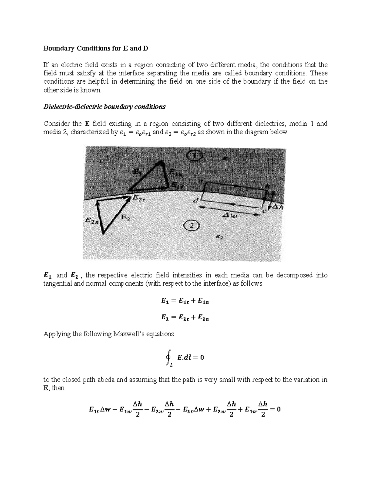 Lesson 2 - Course work - Boundary Conditions for E and D If an electric ...