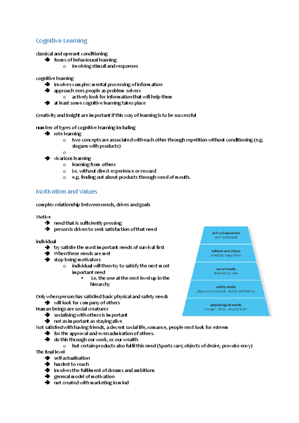 Cognitive Learning Lecture Notes Ib Notes Cognitive Learning Classical And Operant