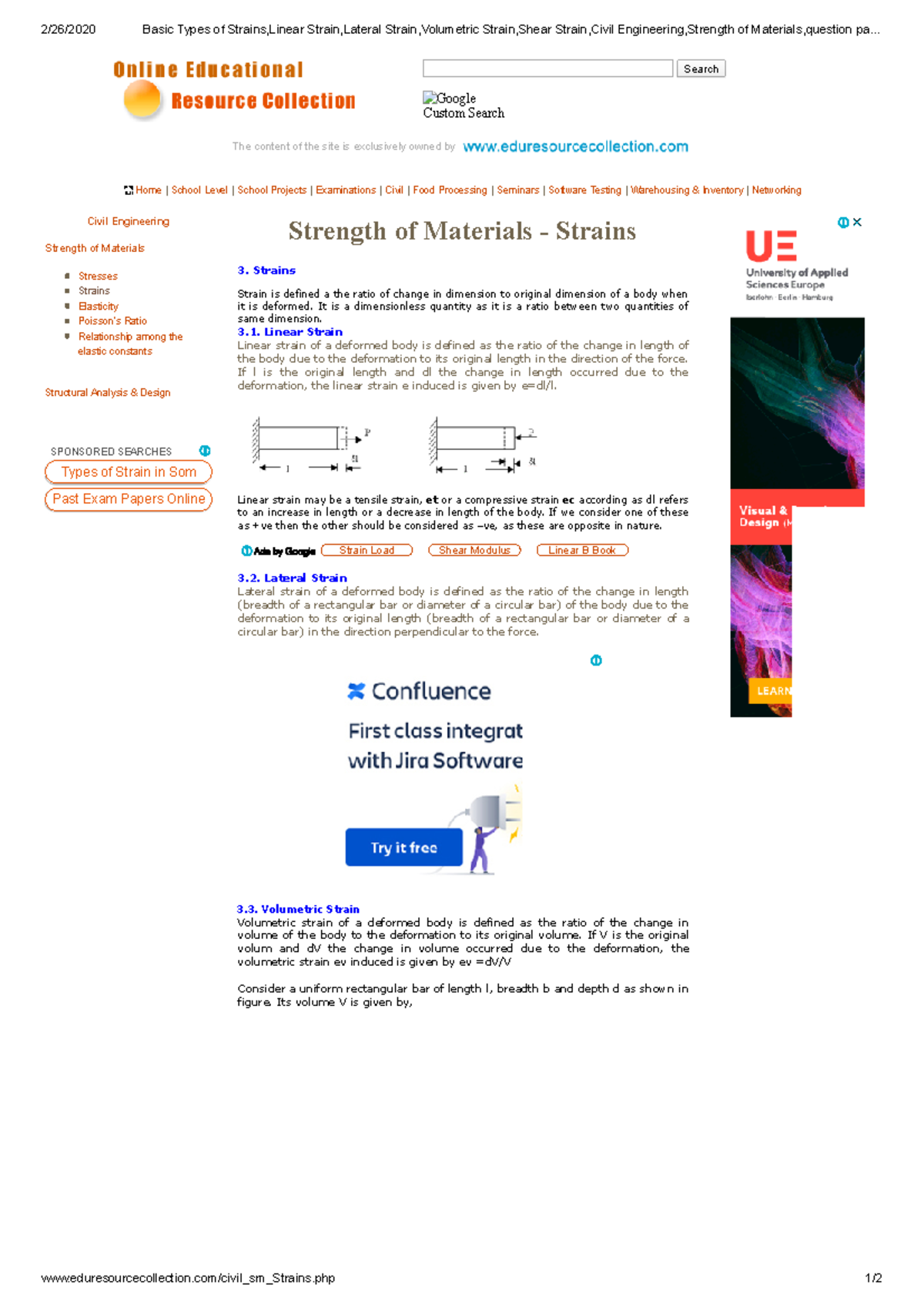 Basict~1 - Lecture notes 1 - 2/26/2020 Basic Types of Strains,Linear ...