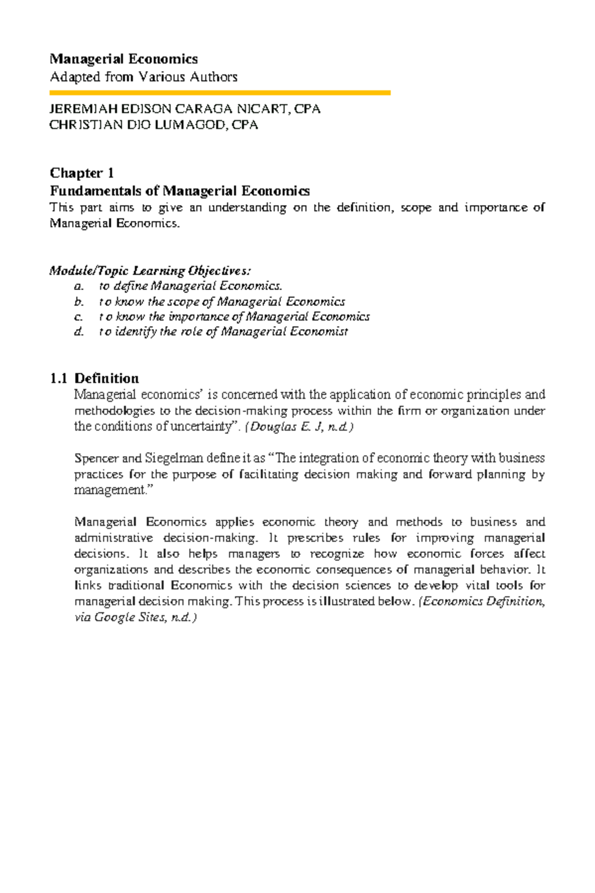 Managerial Economics Module I - Managerial Economics Adapted from ...