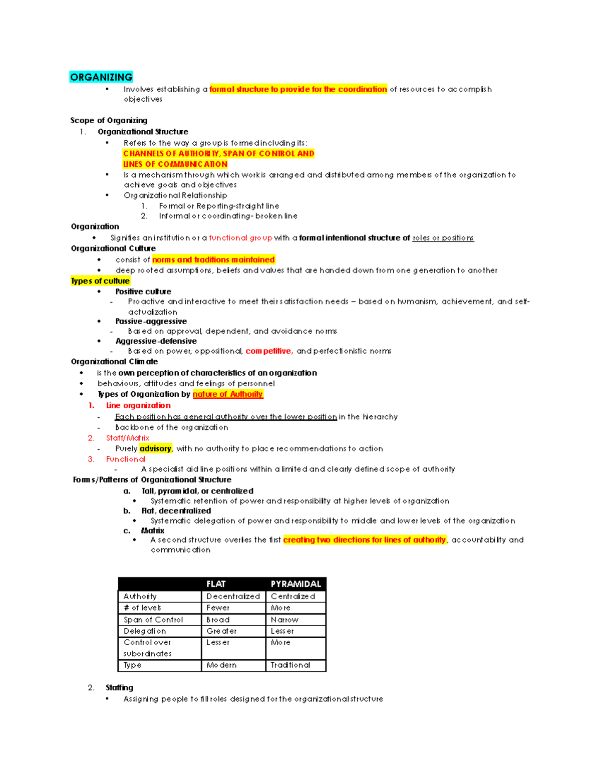 Organizing - Organizational Structure - Refers to the way a group is formed including its ...