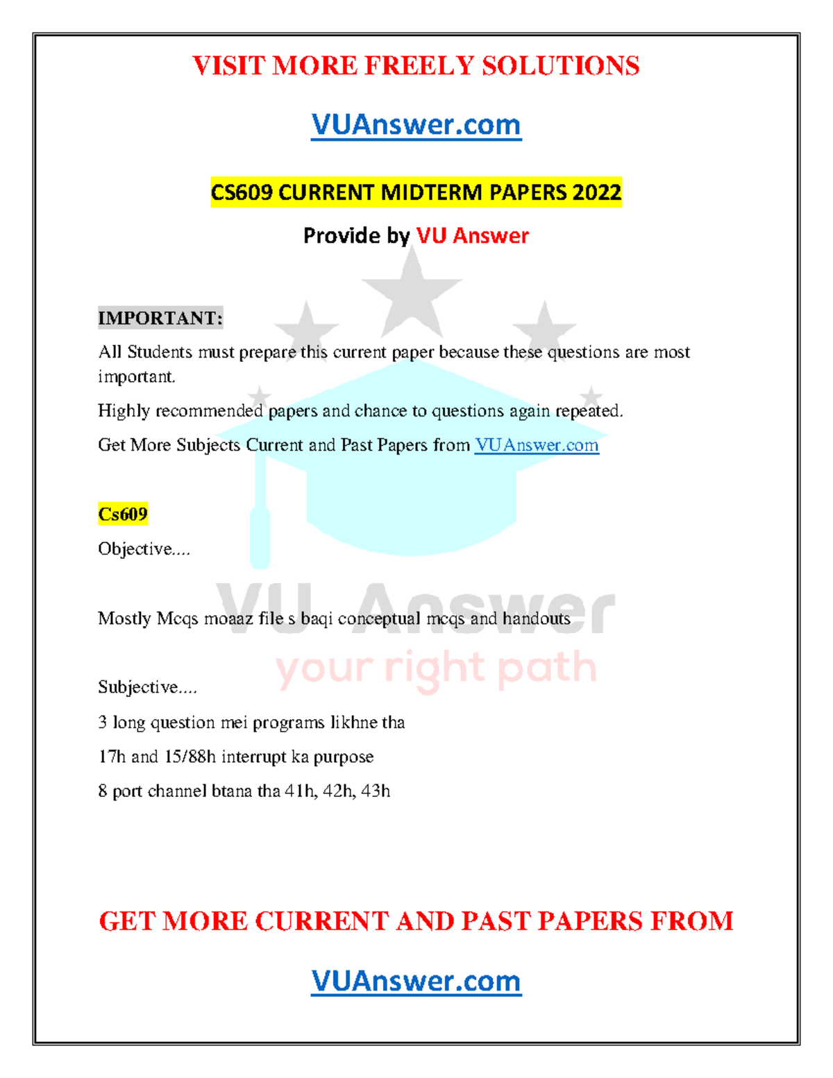 Cs609 Current Midterm 2022 Papers Visit More Freely Solutions Vuanswer Get More Current And 