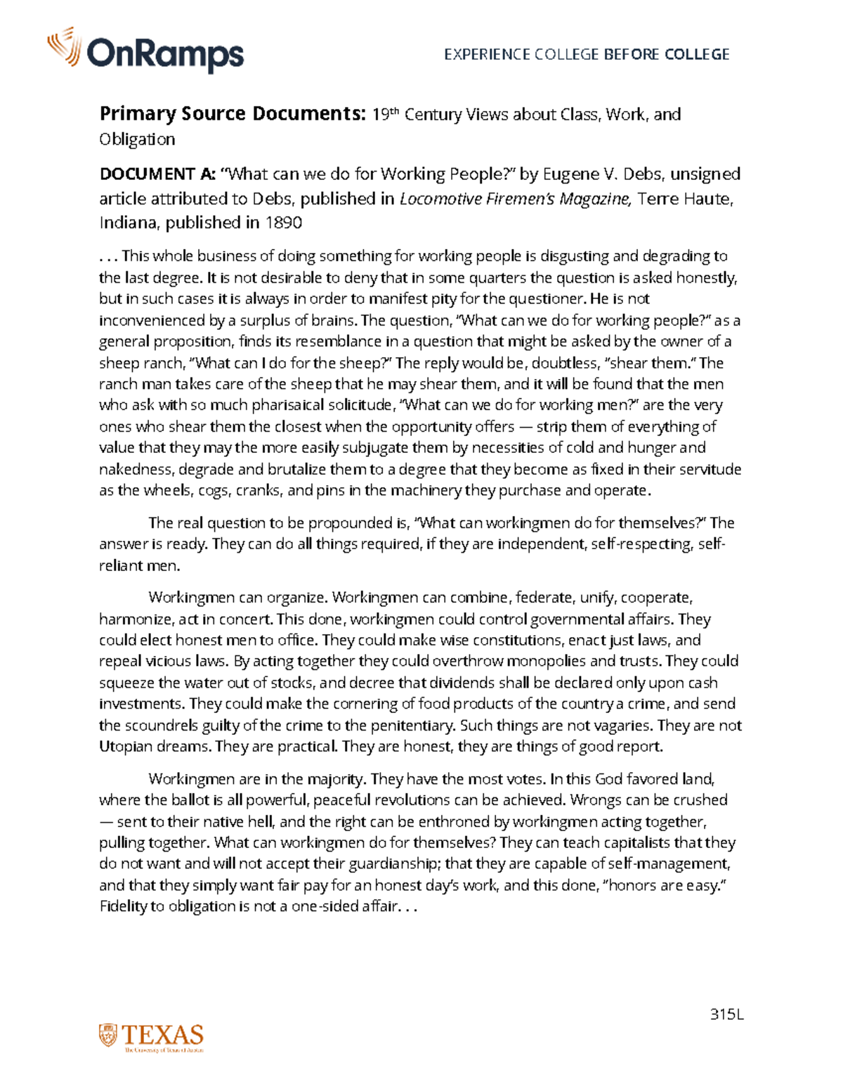 315L 1.5 Primary Source Documents - Primary Source Documents: 19 th ...