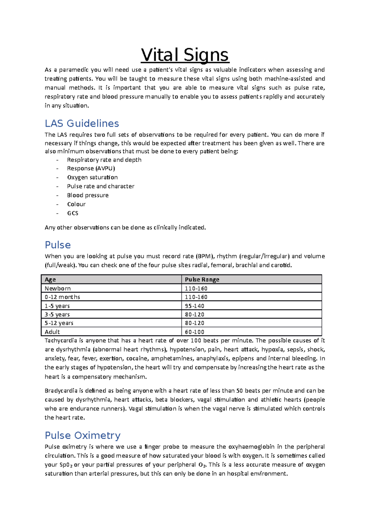 Vital Signs - One section of the module. - Vital Signs As a paramedic ...