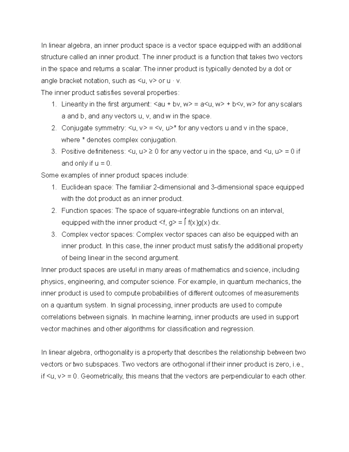 MATH2373 Product spaces and applications - In linear algebra, an inner ...