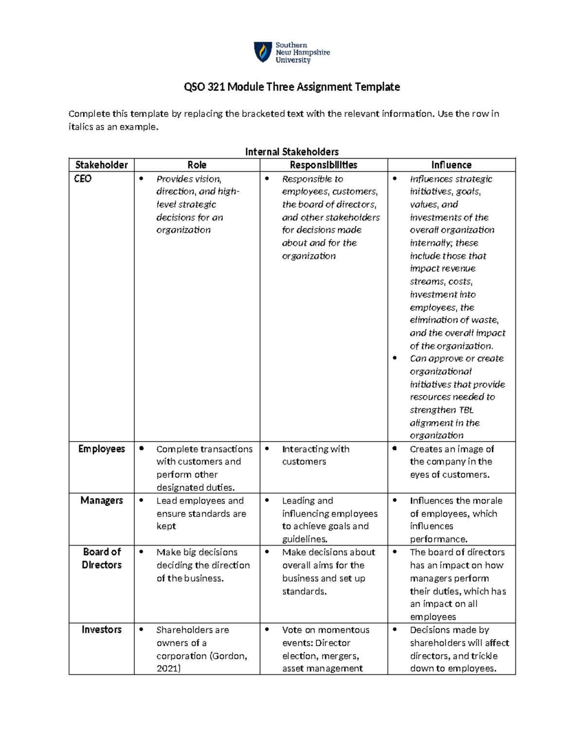 QSO 321 Module Three Assignment - Use the row in italics as an example ...