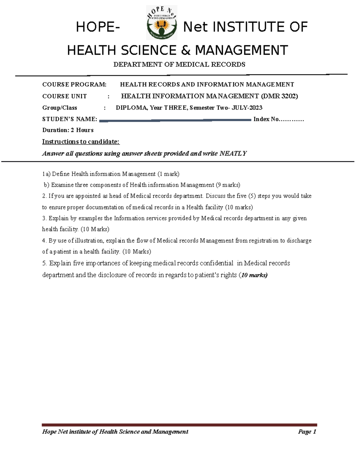 HIM - guide - HOPE- Net INSTITUTE OF HEALTH SCIENCE & MANAGEMENT ...