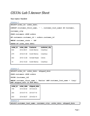 Lab2 solutions SD - CIS 336 Week 2: Lab 2 - CIS336: Lab 2 Answer Sheet ...