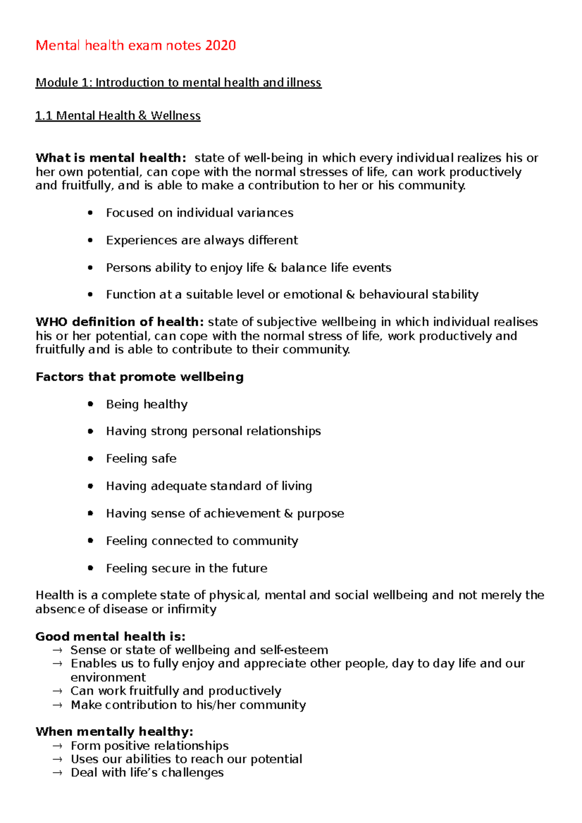 Mental health exam notes - Focused on individual variances Experiences ...