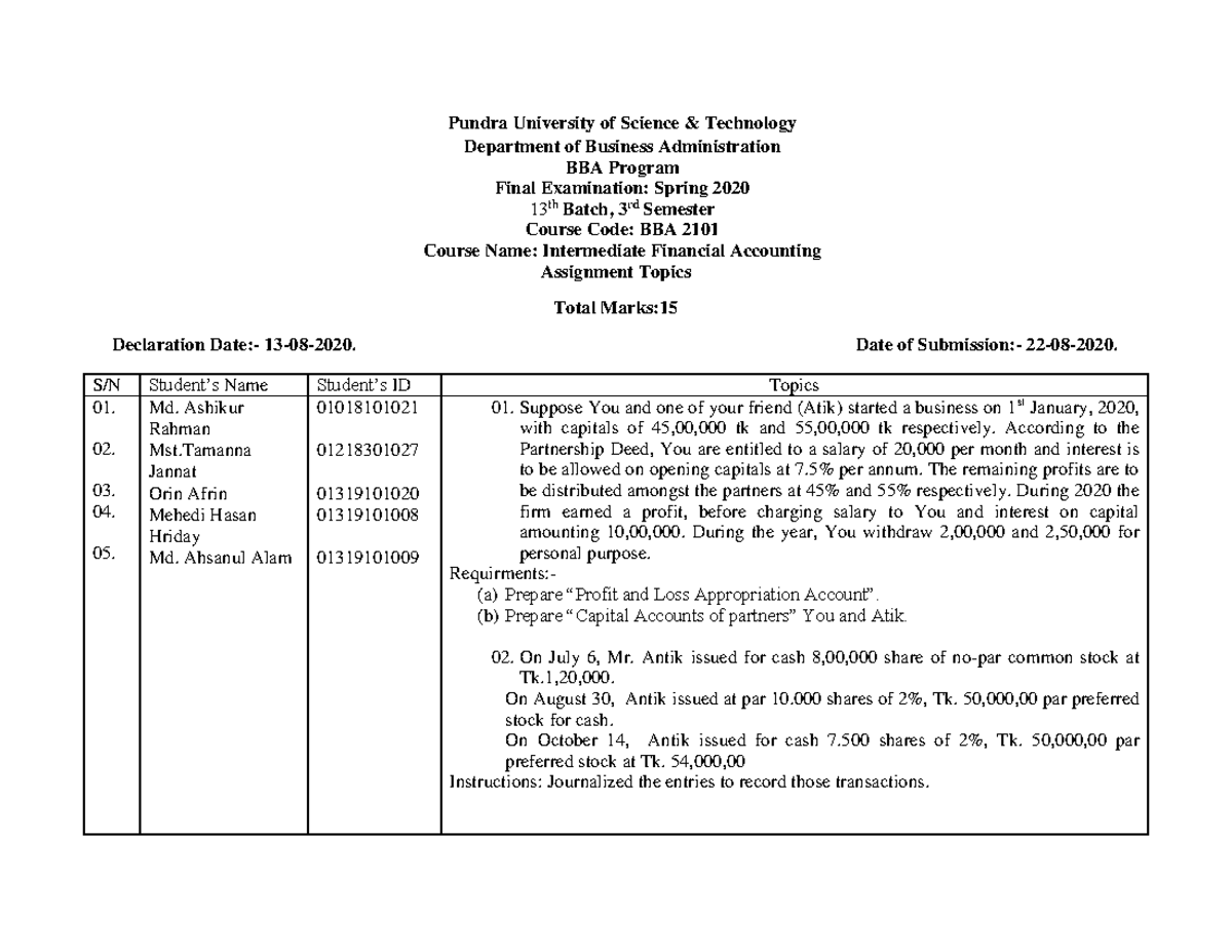 BBA 13th Batch - Pundra University of Science & Technology Department ...