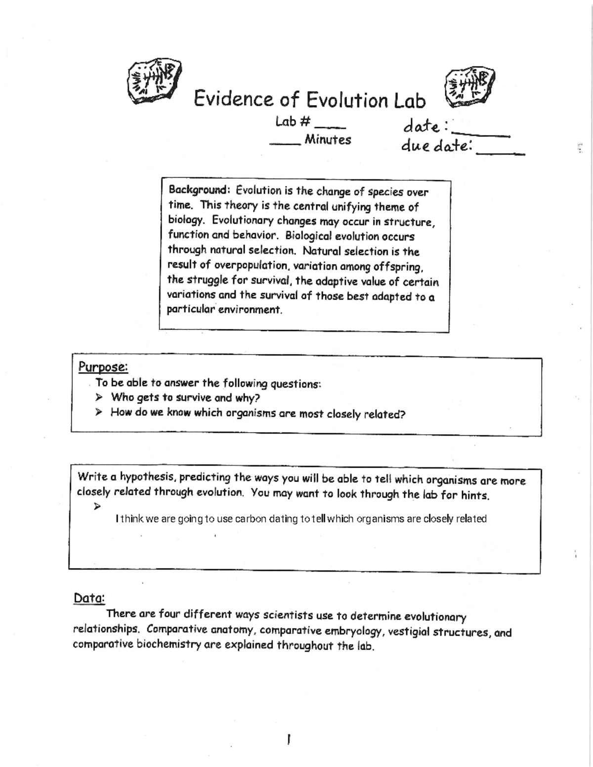 Evidence Lab living environment - E vidence of Evolution Lab Lab # da ...