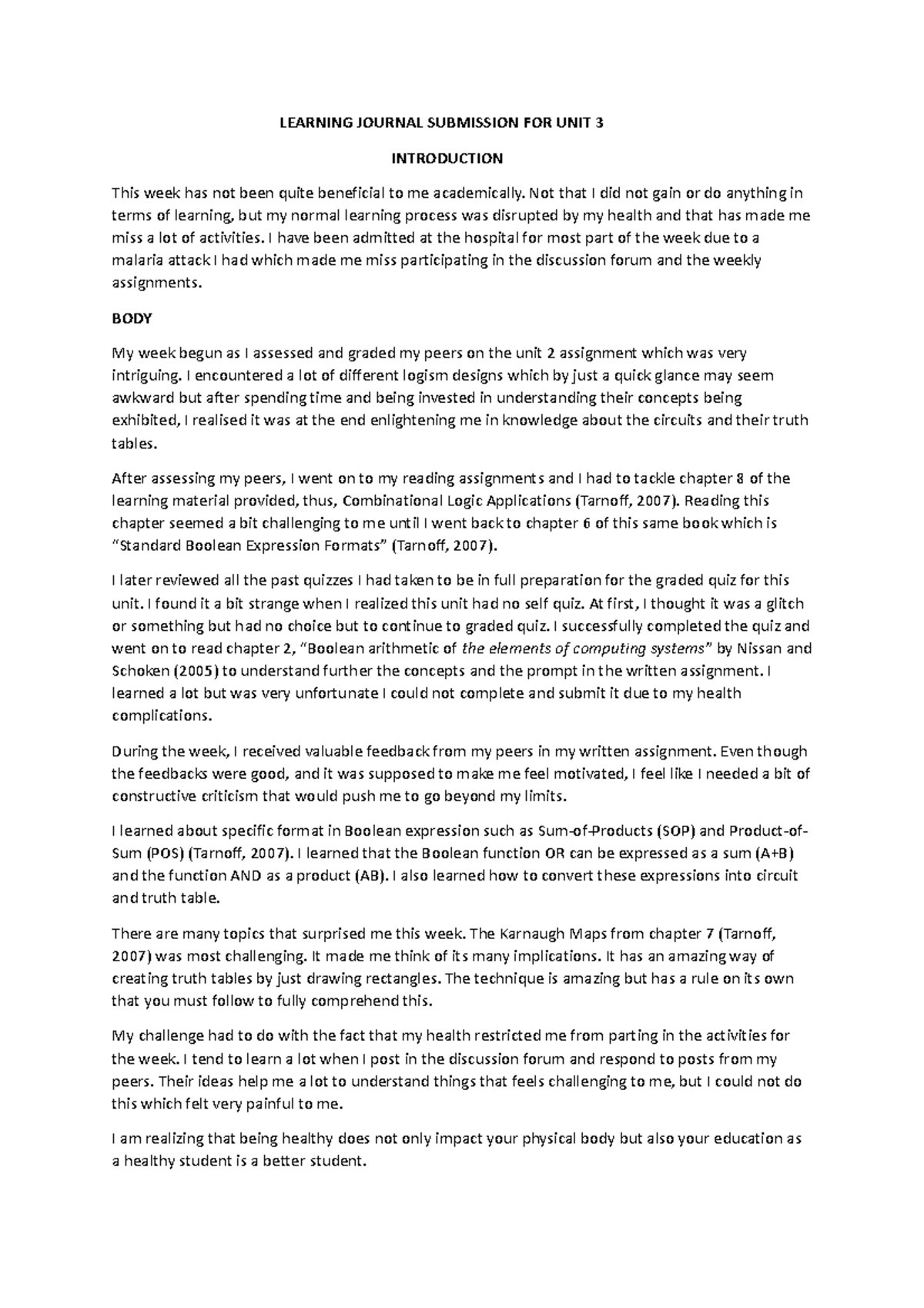 Learning Journal Submission FOR UNIT 3 - CS 1104 - UoPeople - Studocu