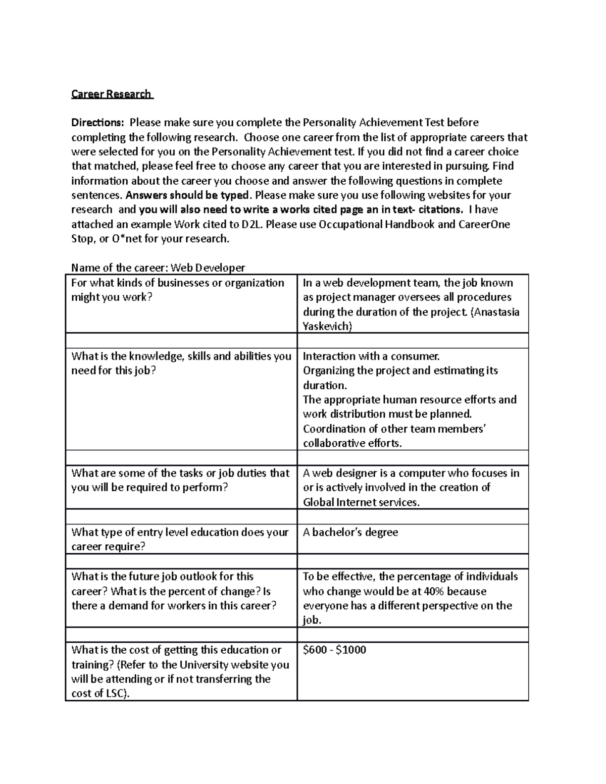 Career+Research Maurice - Career Research Directions: Please make sure ...