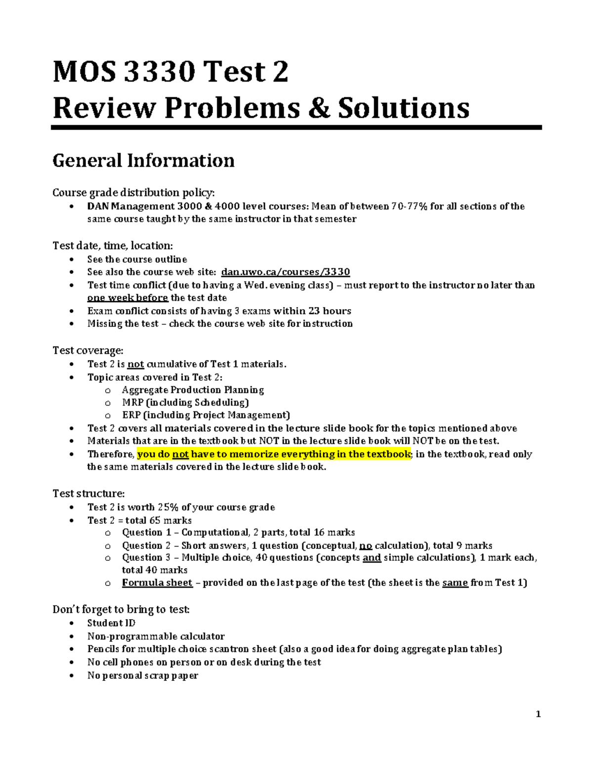Test review 15 November 2017, questions and answers - MOS 3330 Test 2 ...