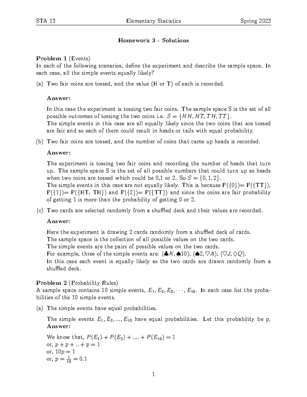 Homework-3-Solutions - Homework 3 - Solutions Problem 1 (Events) In each of the following ...