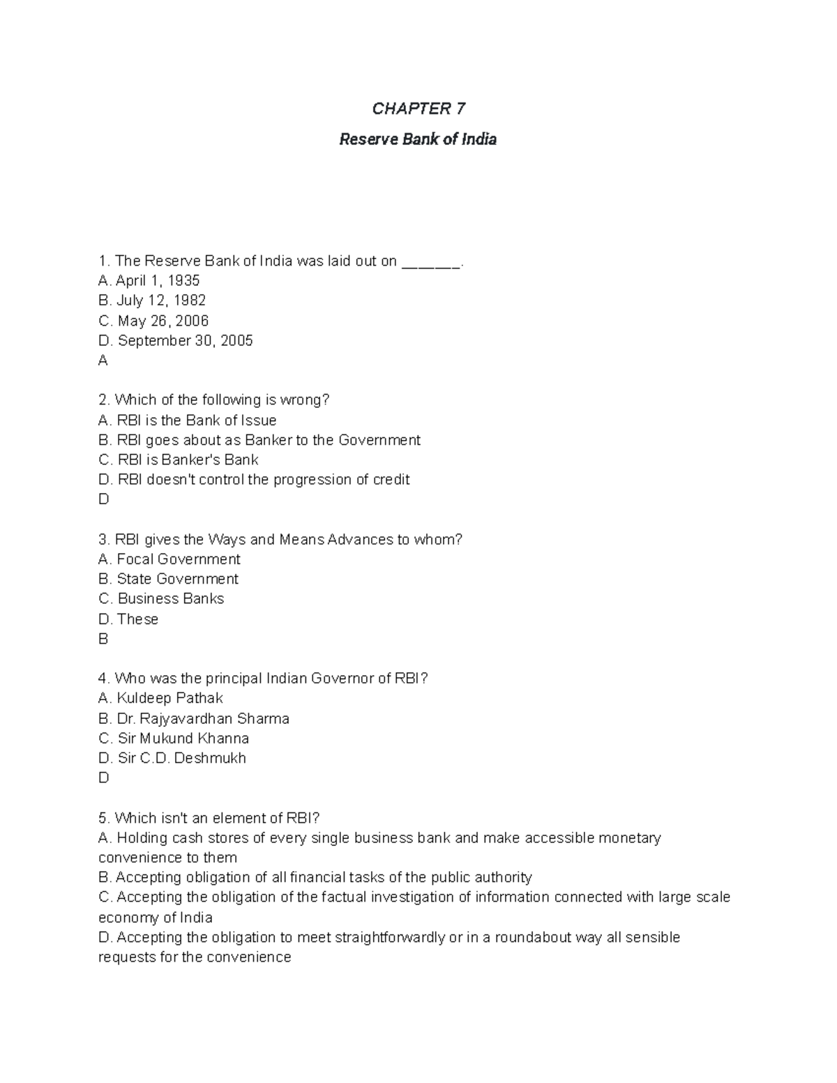 CHAPTER 7_ Reserve Bank of India - CHAPTER 7 Reserve Bank of India The ...