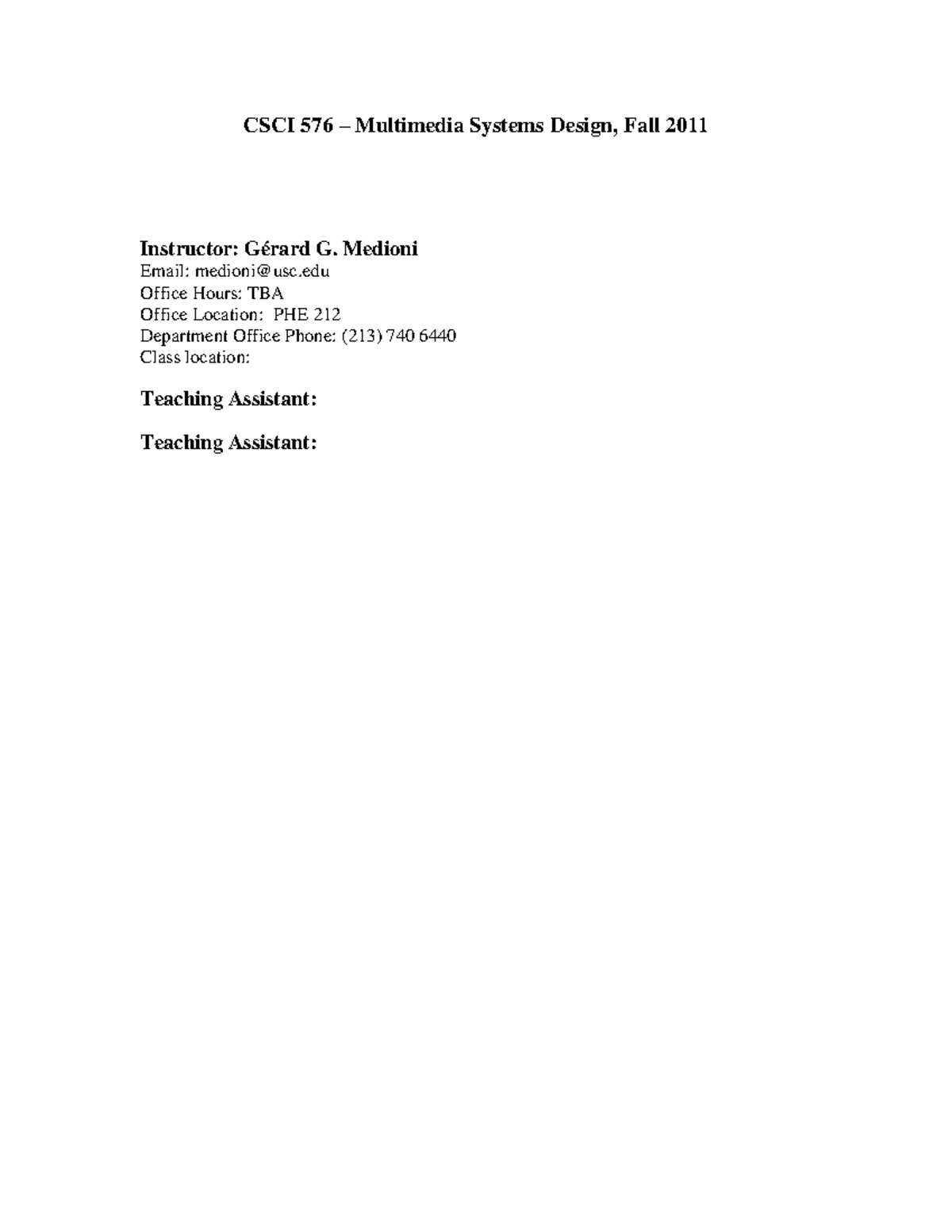 【USC】CSCI 576 Multimedia Systems Design - CSCI 576 – Multimedia Systems Design, Fall 2011 - Studocu