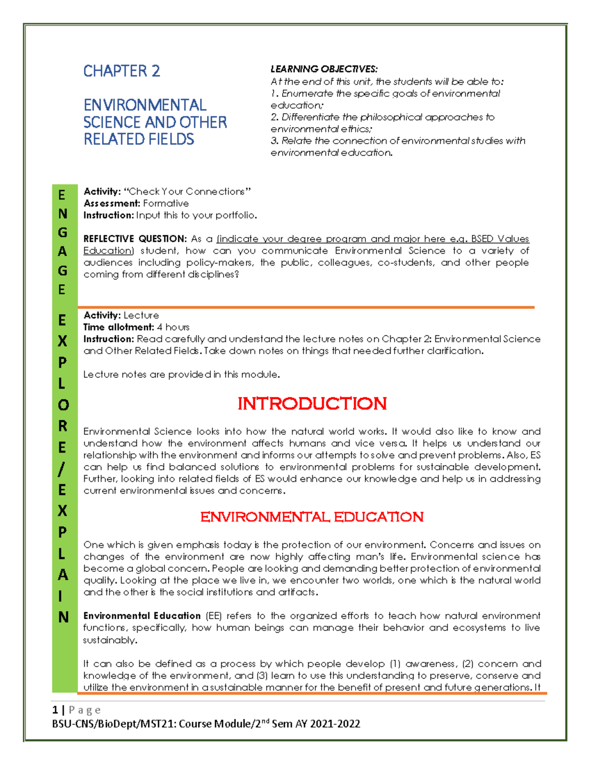 Chapter 2. Environmental Science and Other Related Fields - 1 | P a g e ...