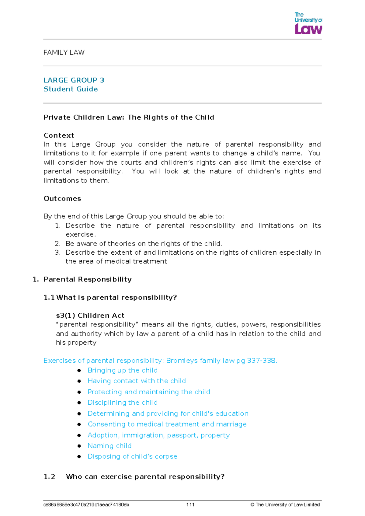 unit 3 - student guide - FAMILY LAW LARGE GROUP 3 Student Guide Private ...