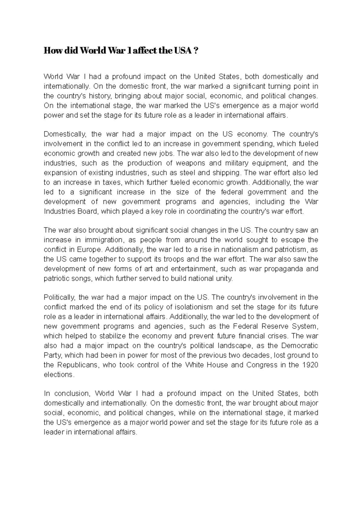 How did World War 1 affect the USA - On the domestic front, the war ...