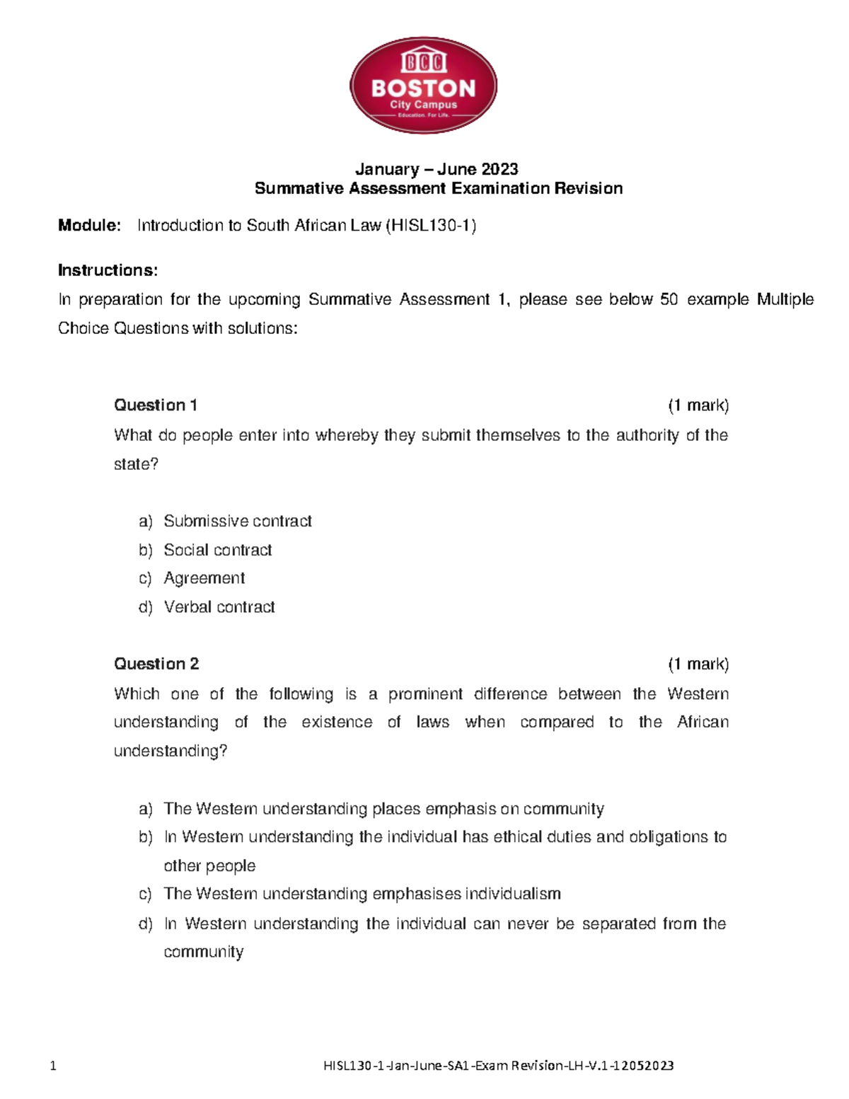 Online MCQ Supp. SA1-Exam Scope Revision Question Template-HISL130-1 ...