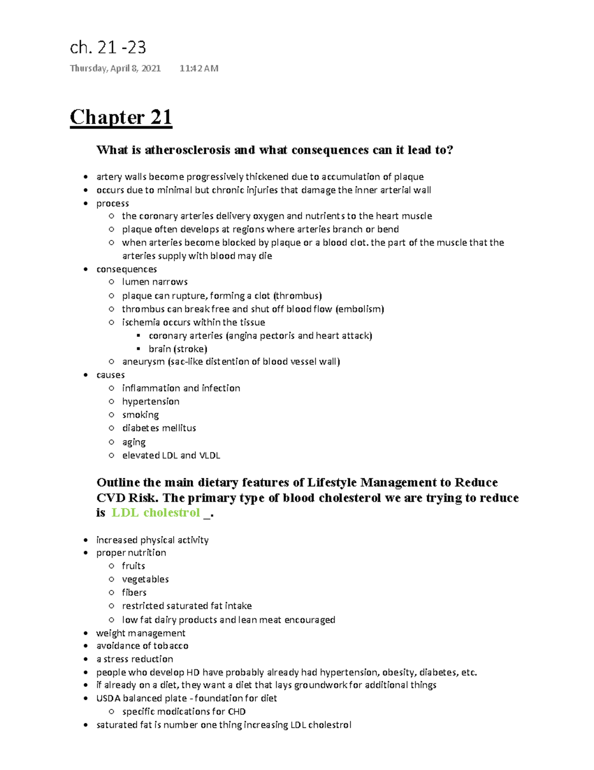 Nutrition ch 21 to 23 study guide - Chapter 21 What is atherosclerosis ...