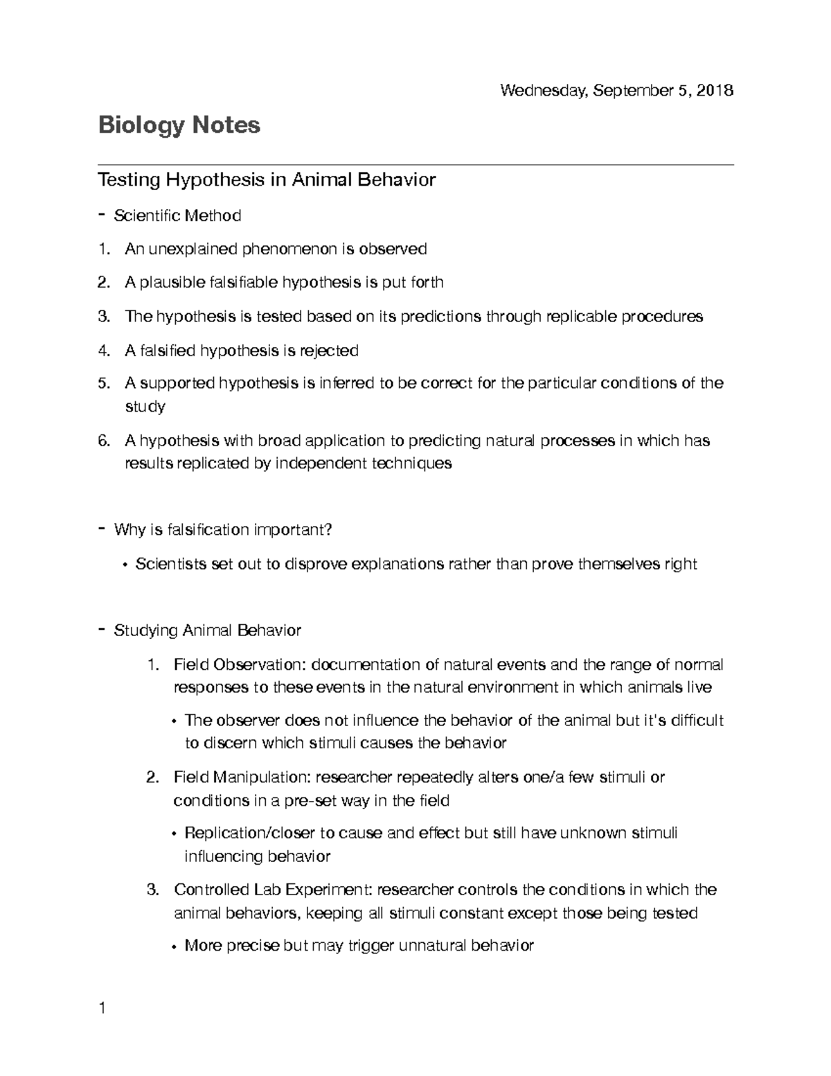 Biology Notes-Testing Hypothesis in Animal Behavior - Wednesday ...