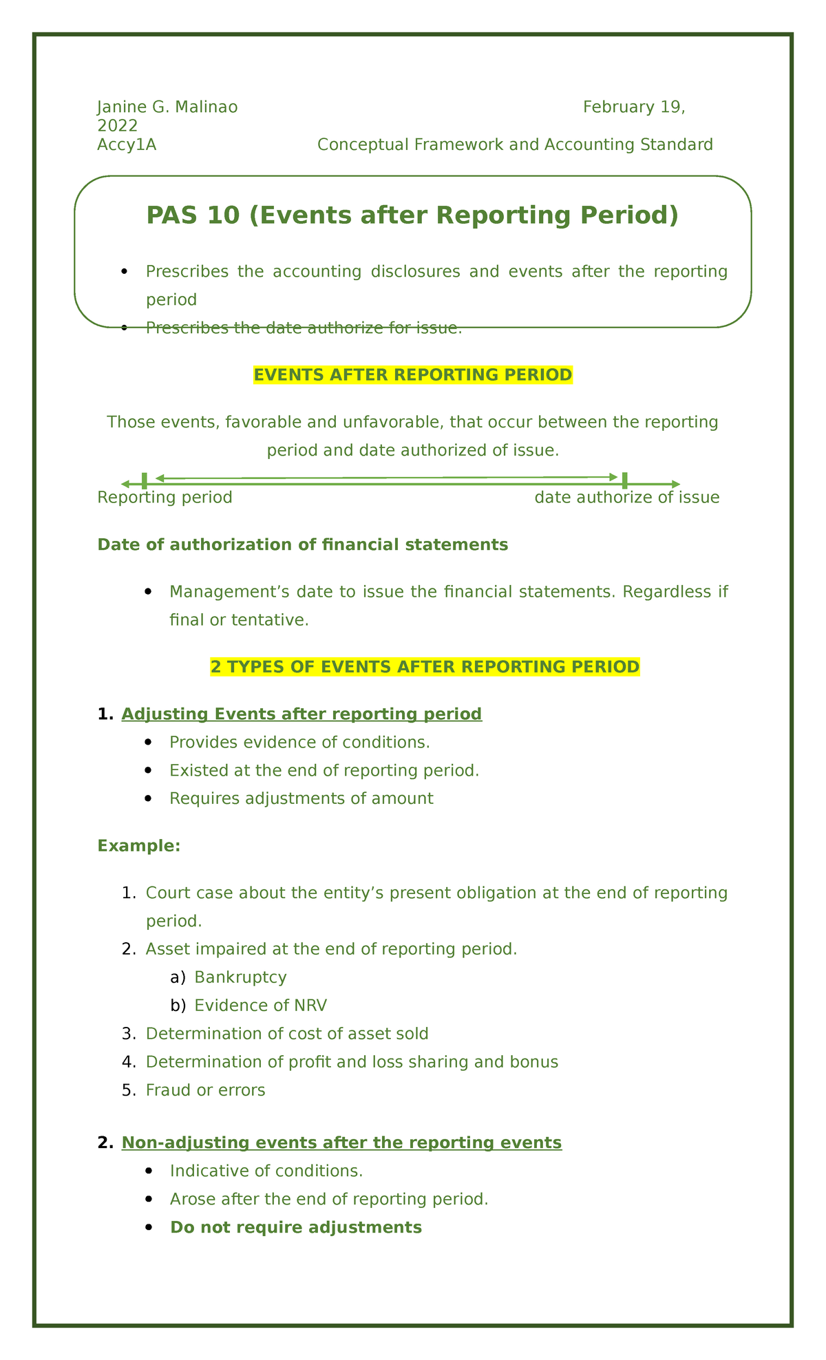 8 - PAS 10 (Events after Reporting Period) - Janine G. Malinao February ...