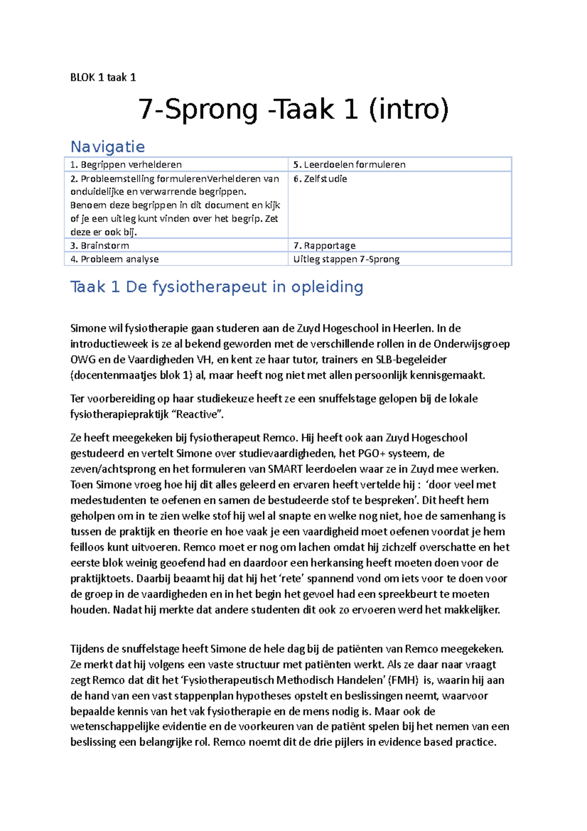 BLOK 1 taak 1 - BLOK 1 taak 1 - BLOK 1 taak 1 7-Sprong -Taak 1 (intro ...