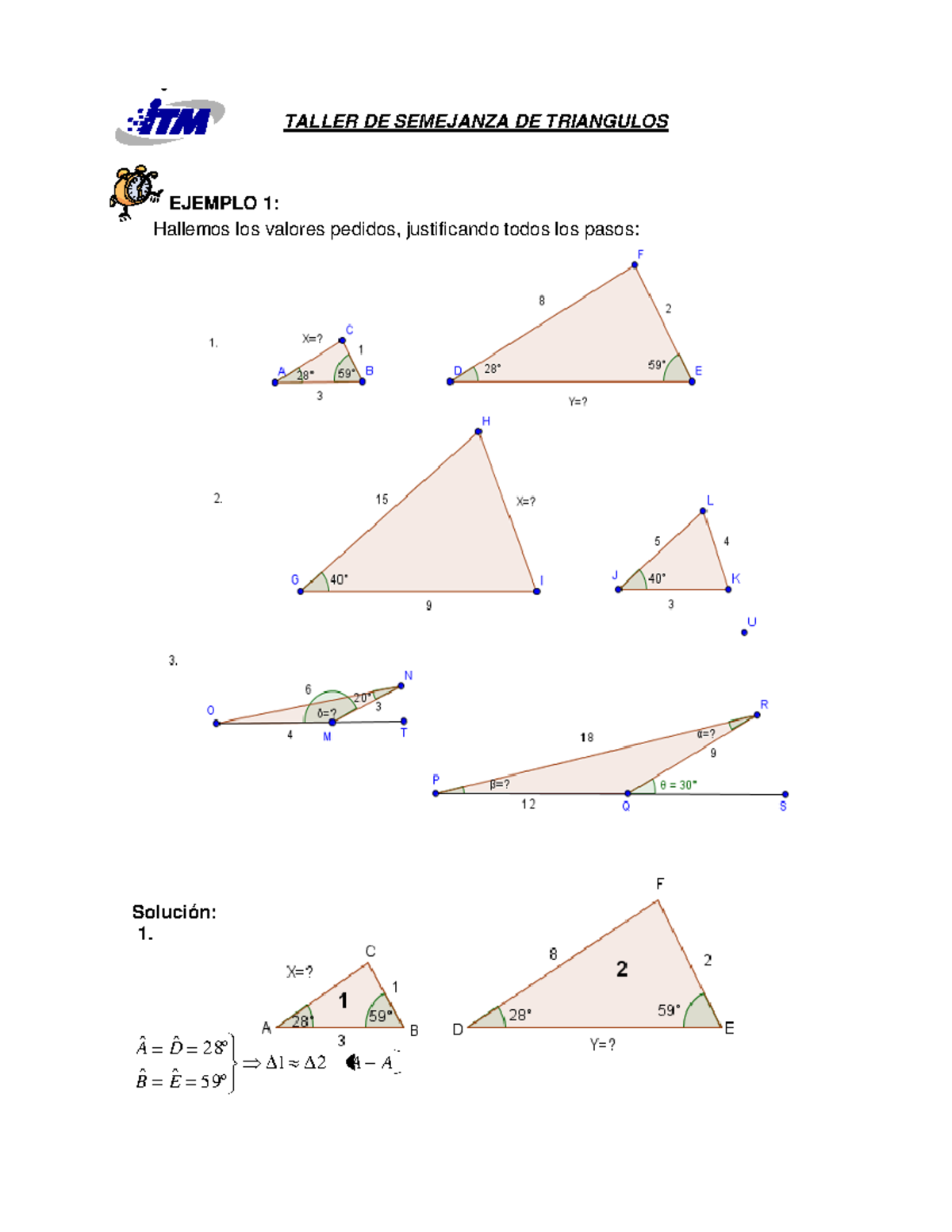 13127122 Taller de Semejanza de Triangulos - TALLER DE SEMEJANZA DE ...