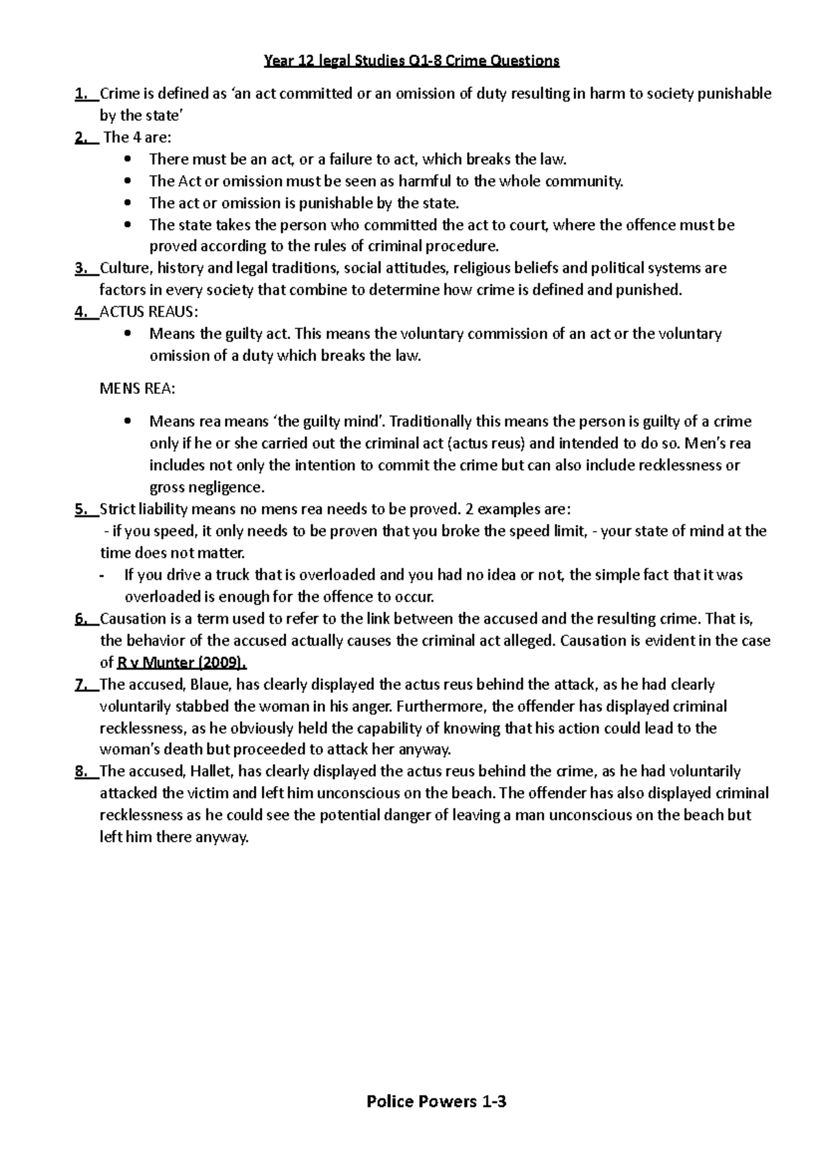 Year 12 crime Questions - Year 12 legal Studies Q1-8 Crime Questions 1 ...