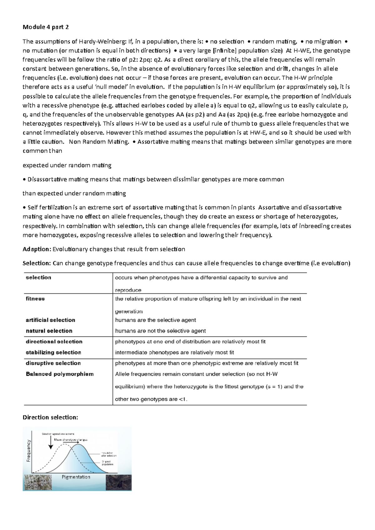 Module 4 part 2 - Module 4 part 2 The assumptions of If, in a population, there is: no selection ...