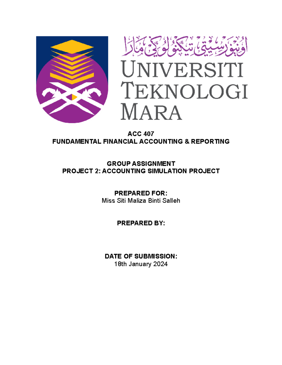 Assignment Project 2 Acc407 Simulation Project - ACC 407 FUNDAMENTAL ...