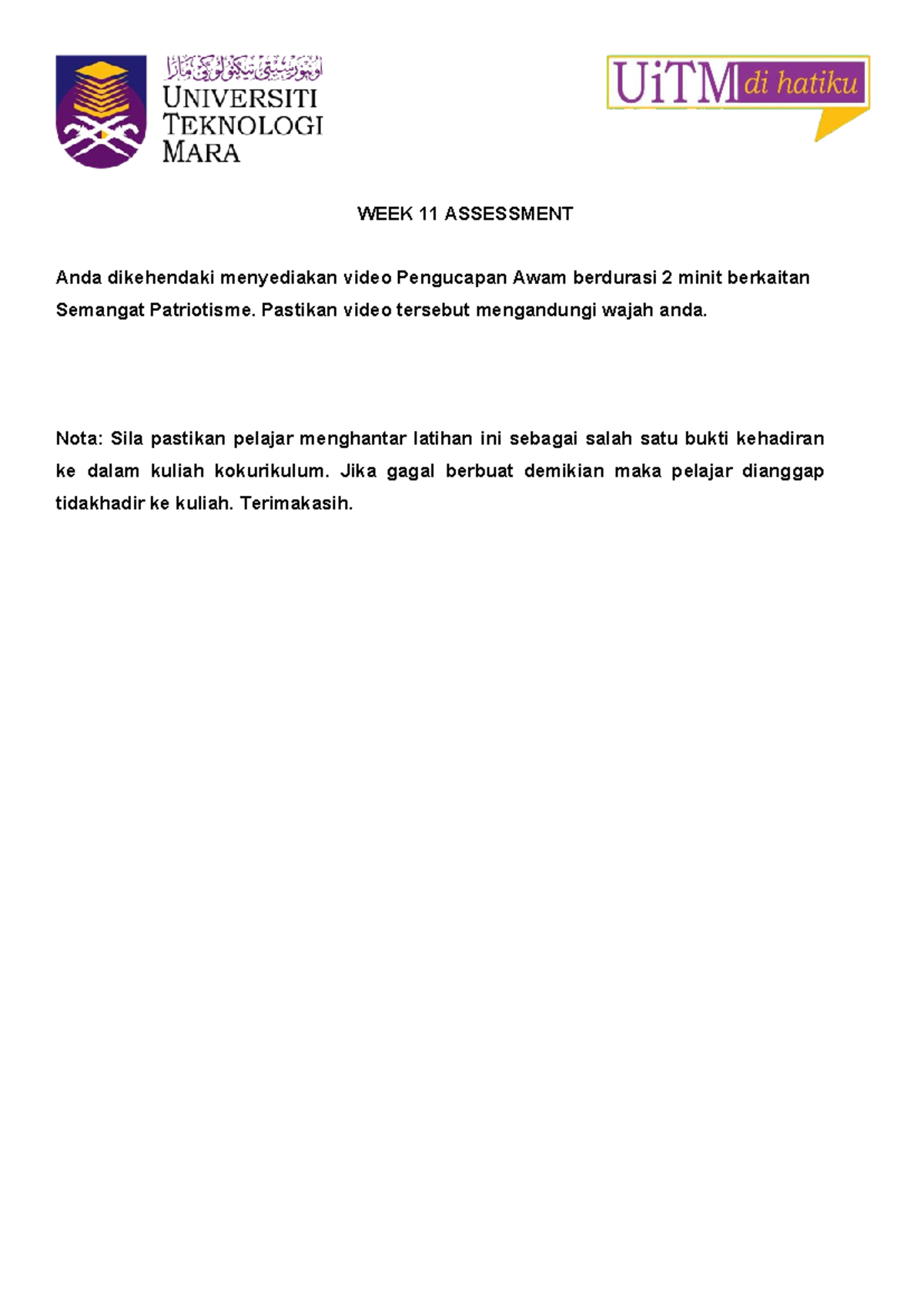 W11 Assessment HBU131 - Kesatria Negara 3 - WEEK 11 ASSESSMENT Anda ...