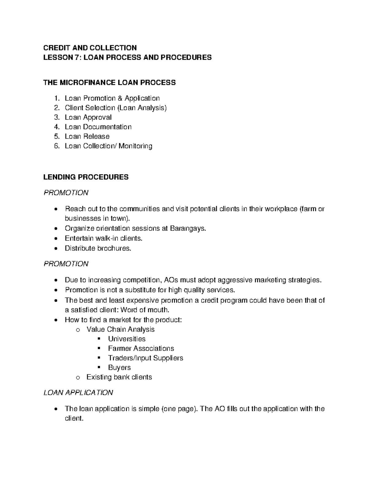 Lesson 8 - Loan Process and Procedures - Credit And Collection - Studocu