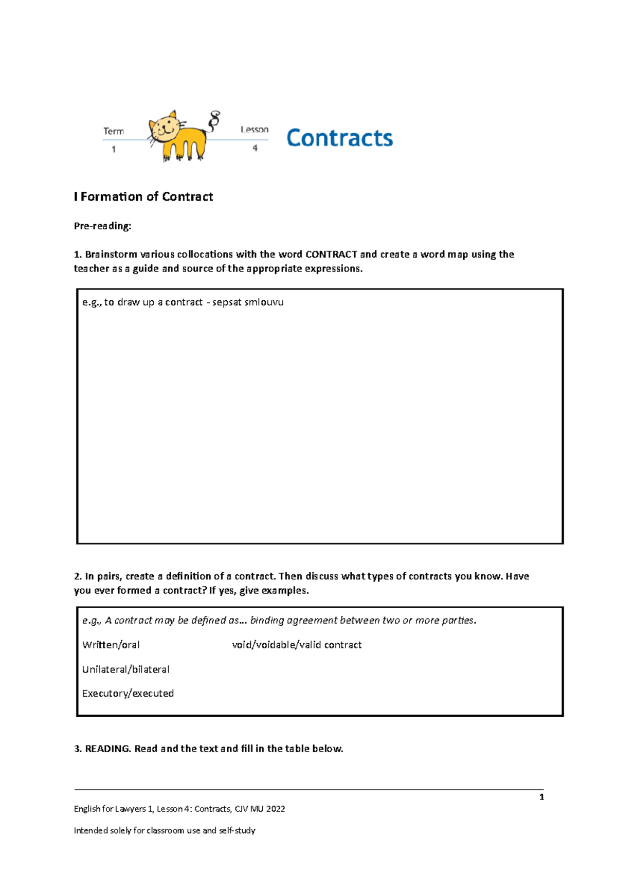 Lesson 04 Contracts - I Formation of Contract Pre-reading: Brainstorm ...