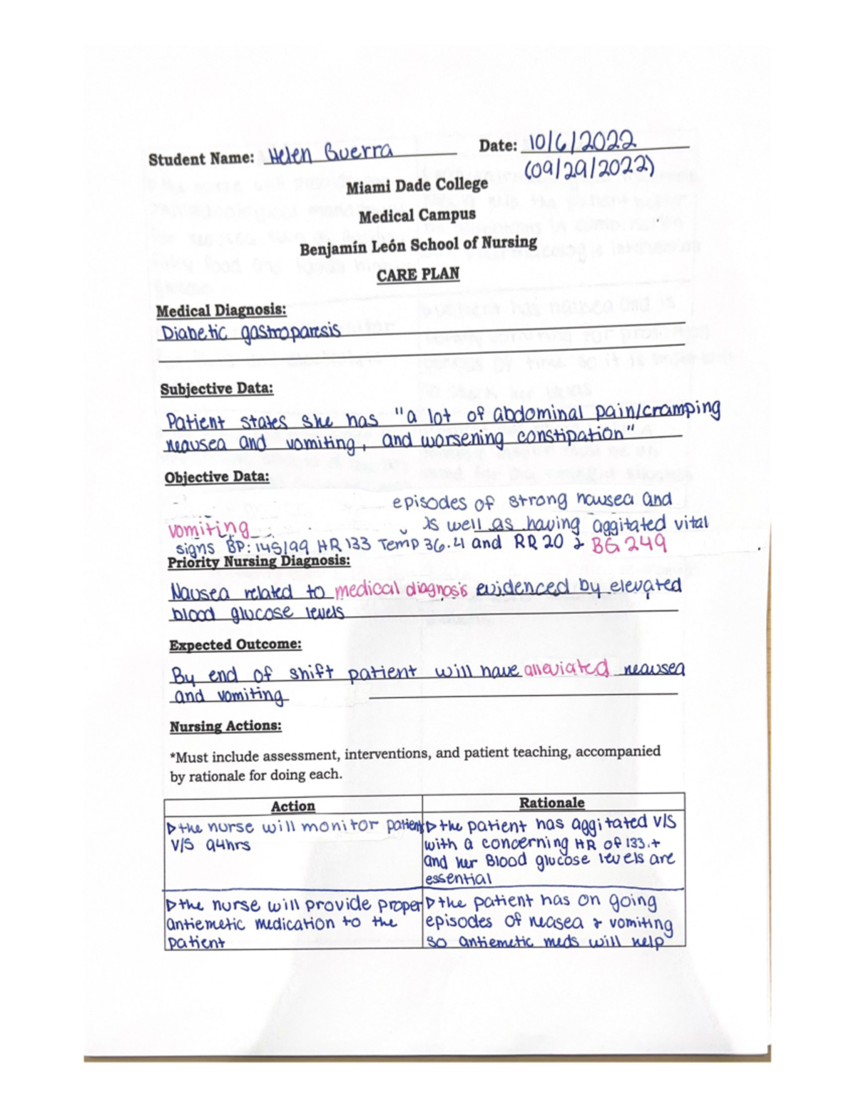 Care Plan #4 - Care plan created for clinical purposes - NUR2212L - Studocu