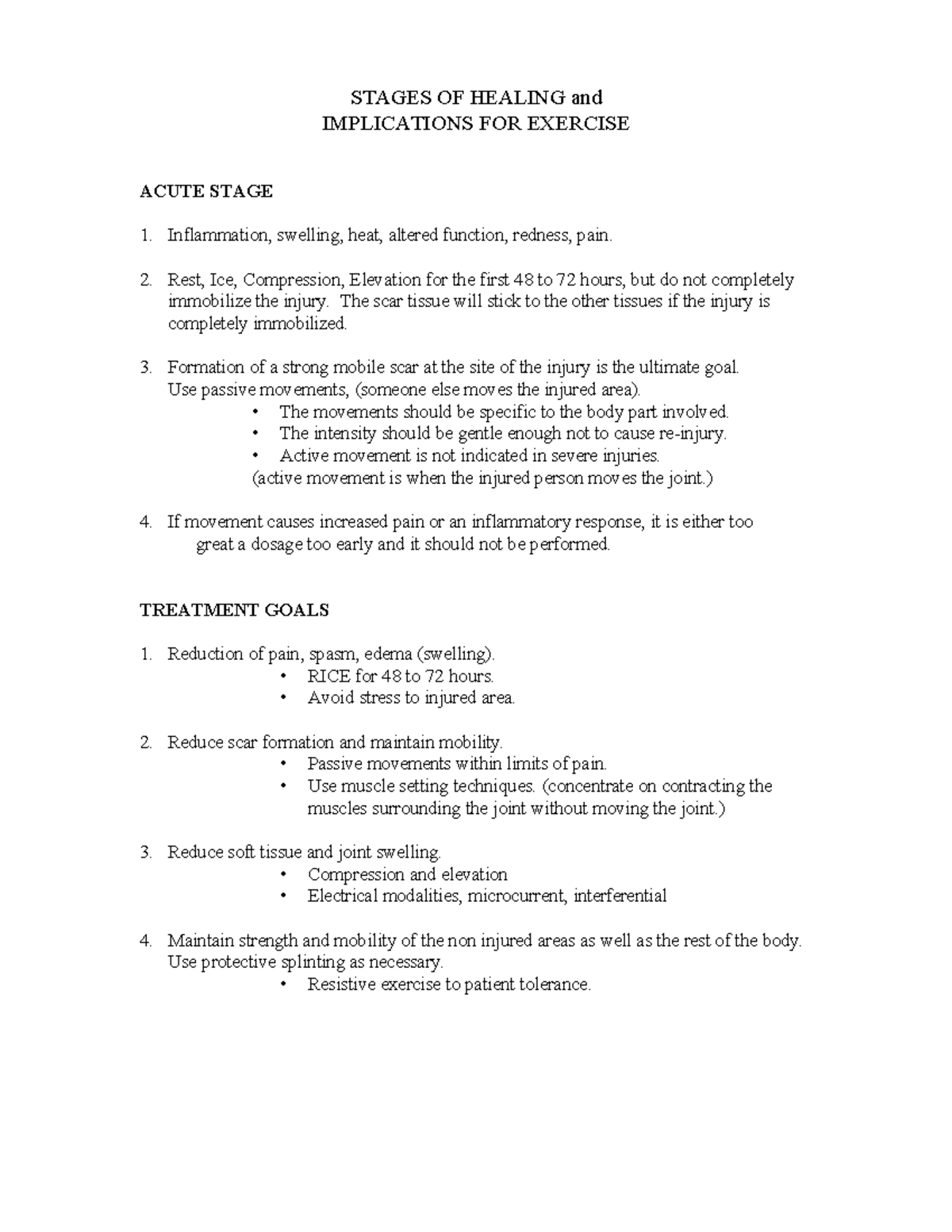 Exercise and Injury - STAGES OF HEALING and IMPLICATIONS FOR EXERCISE ...