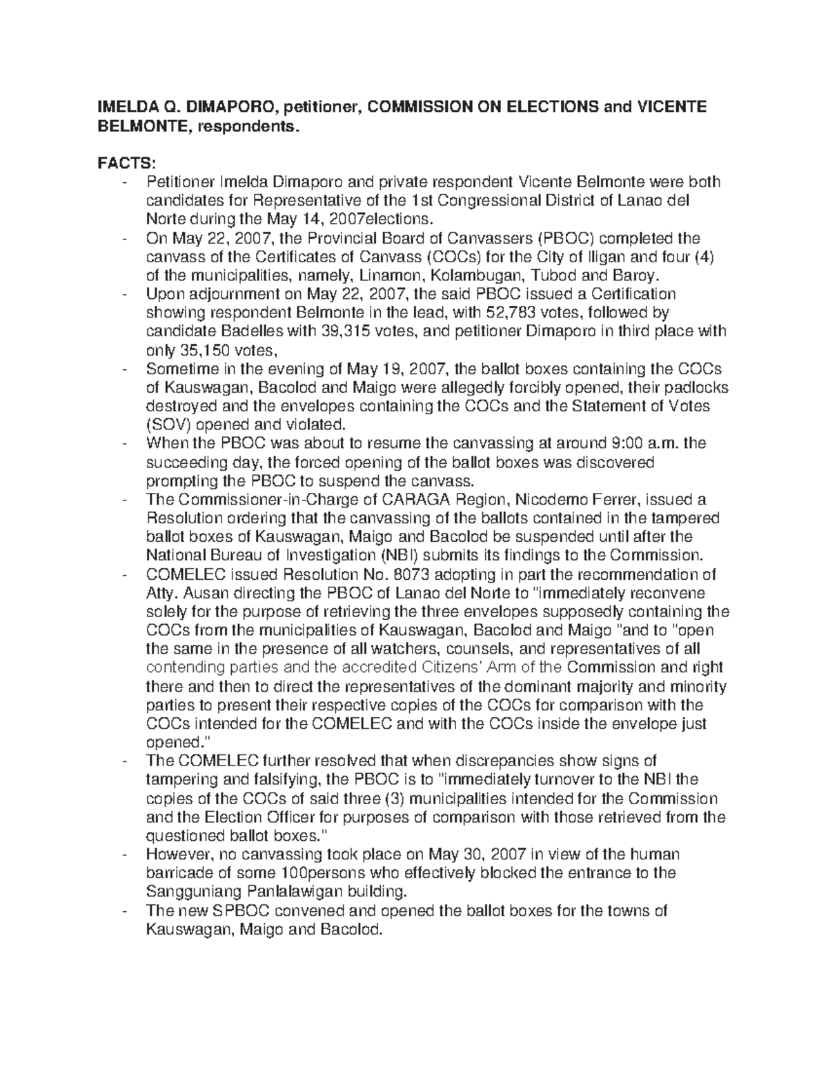 Dimaporo VS. Comelec, 186, SCRA 769 - IMELDA Q. DIMAPORO, petitioner ...