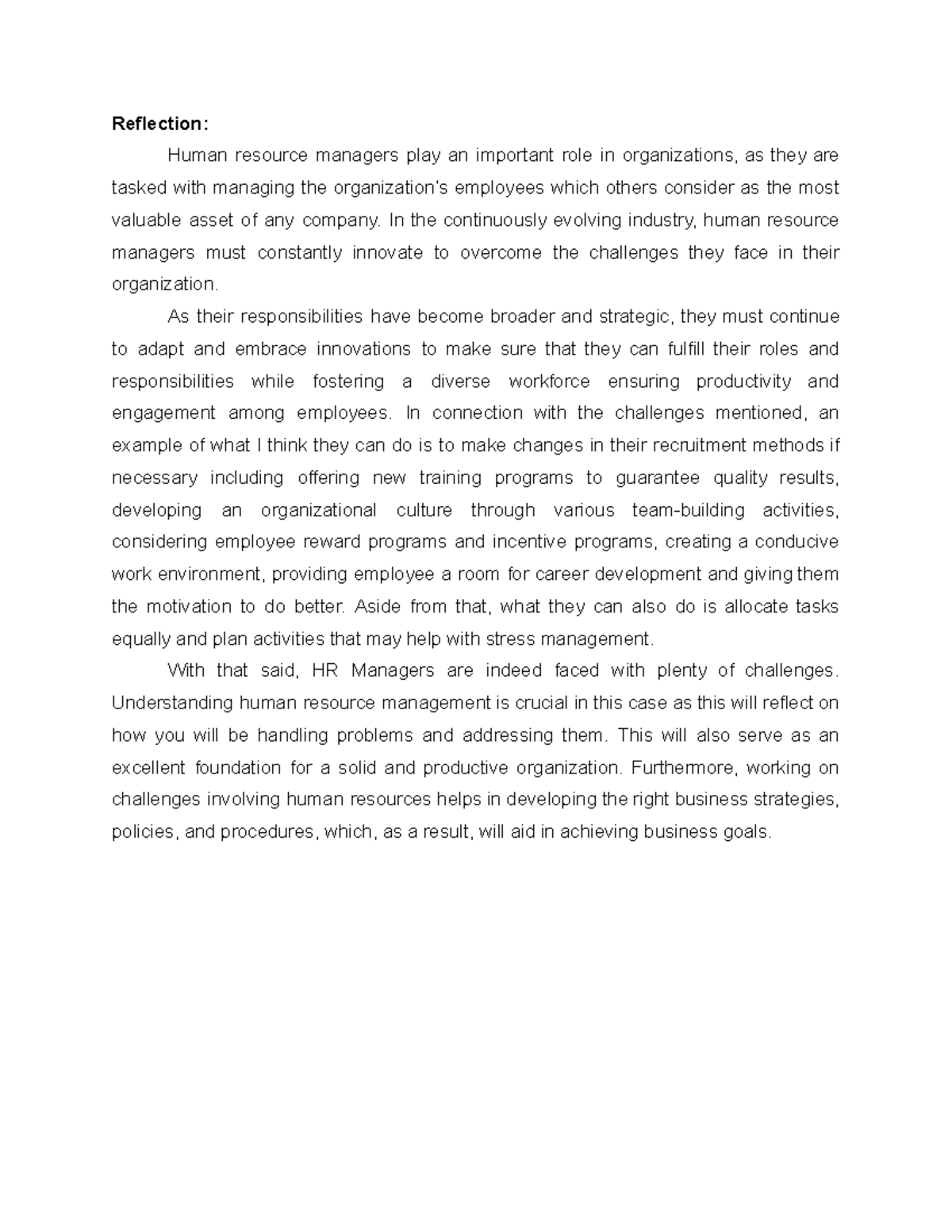 Final Assignment - Human resource manager challenges and innovations ...